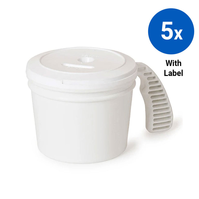 5x Collection Container Base and Standard Lid with Labels - White ...